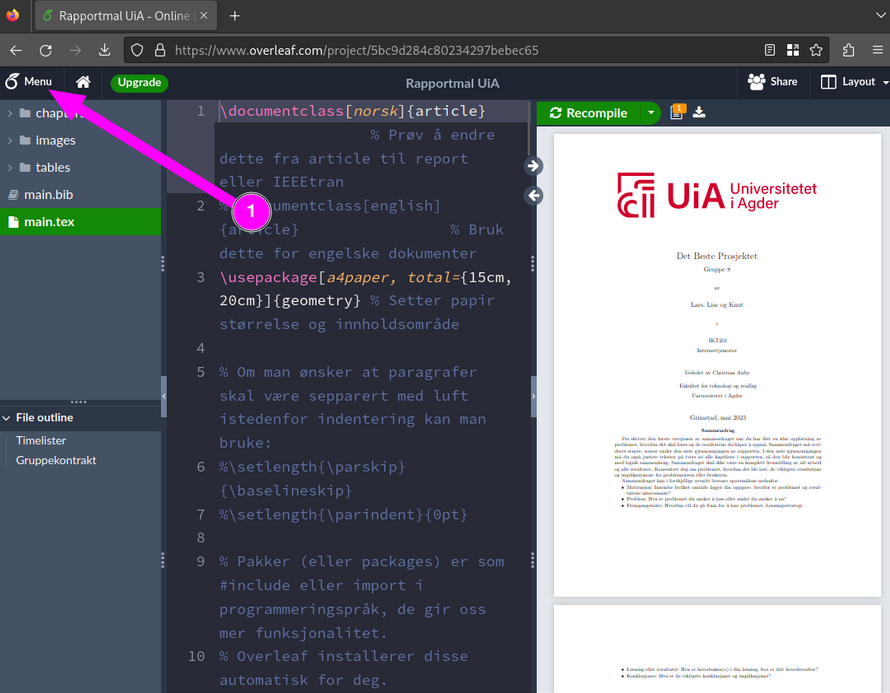 Hvordan kan jeg lage en kopi av Overleaf malen. - grimstad-courses-wiki